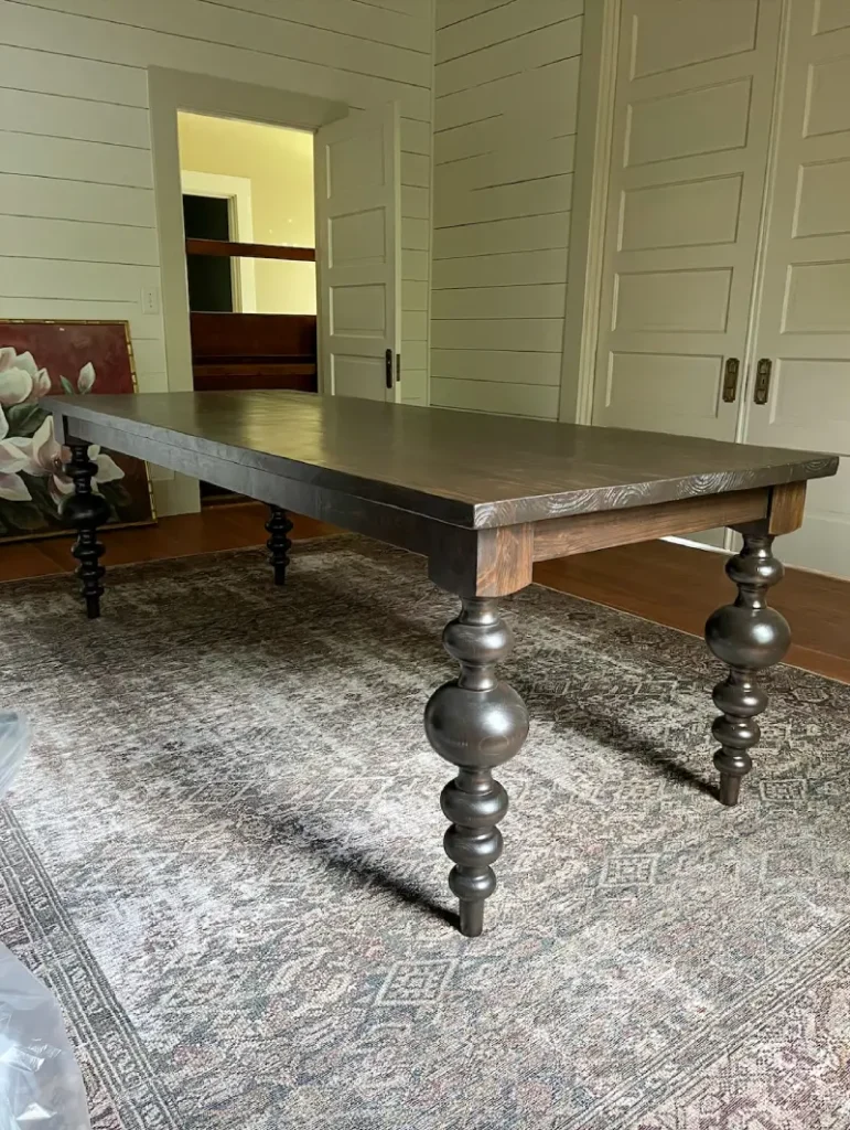 DIY Modern Turned Leg Dining Table - Renee Renovates